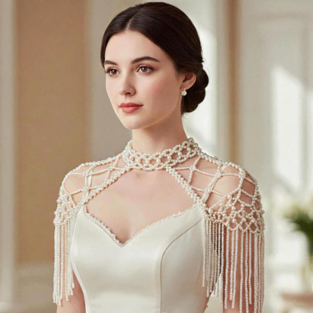 Handmade Pearl Capelet: Ivory Beaded Shoulder Shawl for Wedding or ...
