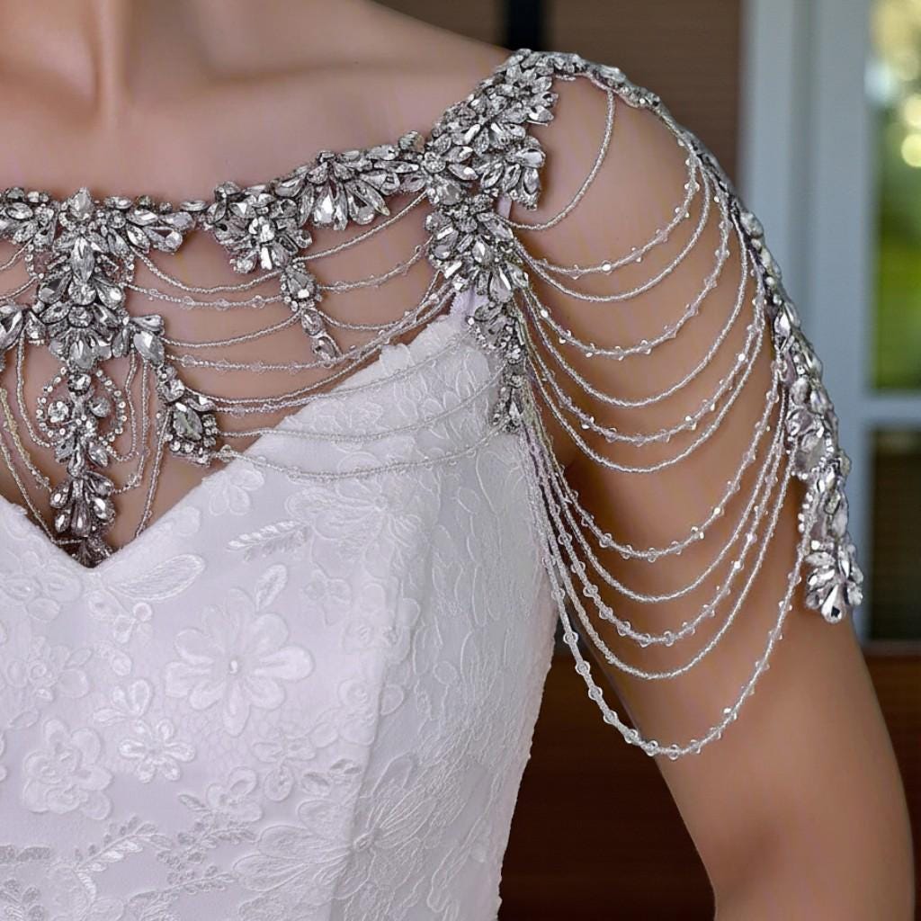 Bridal Rhinestone Shawl: Crystal Tassel Wedding Cape Bolero for Brides ...