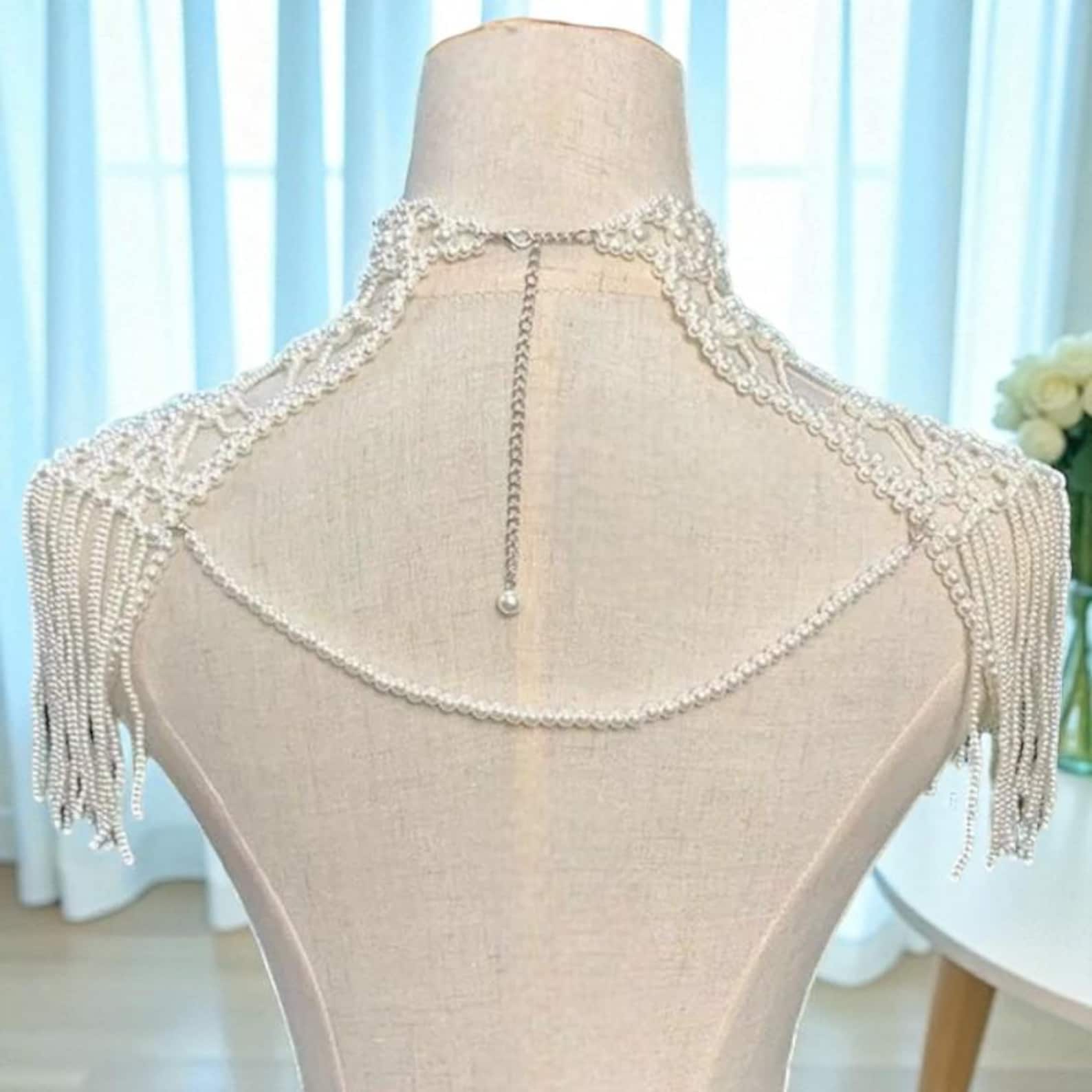 Handmade Pearl Capelet: Ivory Beaded Shoulder Shawl for Wedding or ...