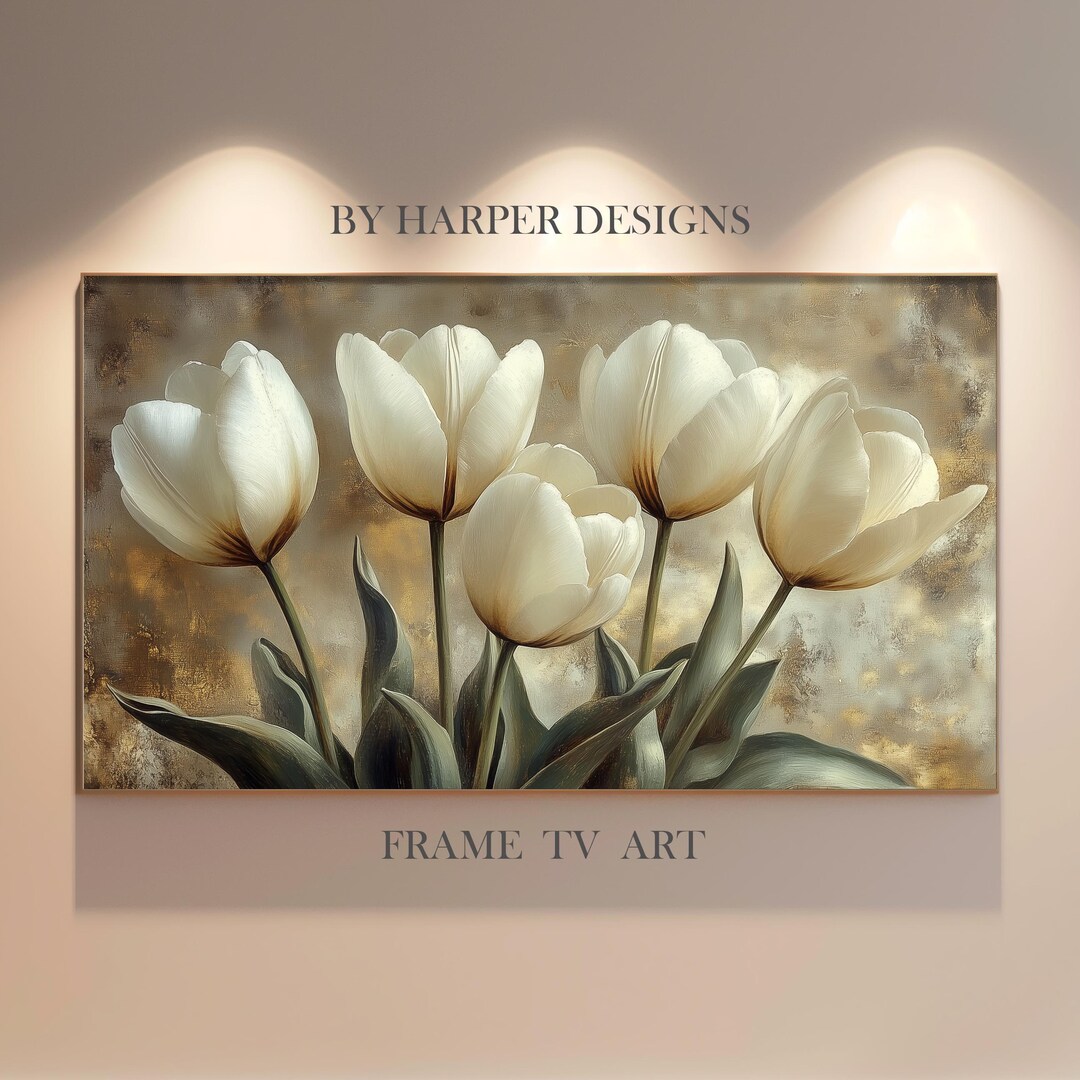 Tulip Flower Oil Painting | Frame TV Art | White Flowers | Spring ...