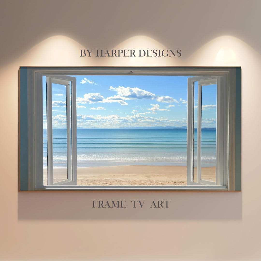 Ocean View TV Art, Samsung Frame TV Art, Acrylic Painting, Seaside View ...