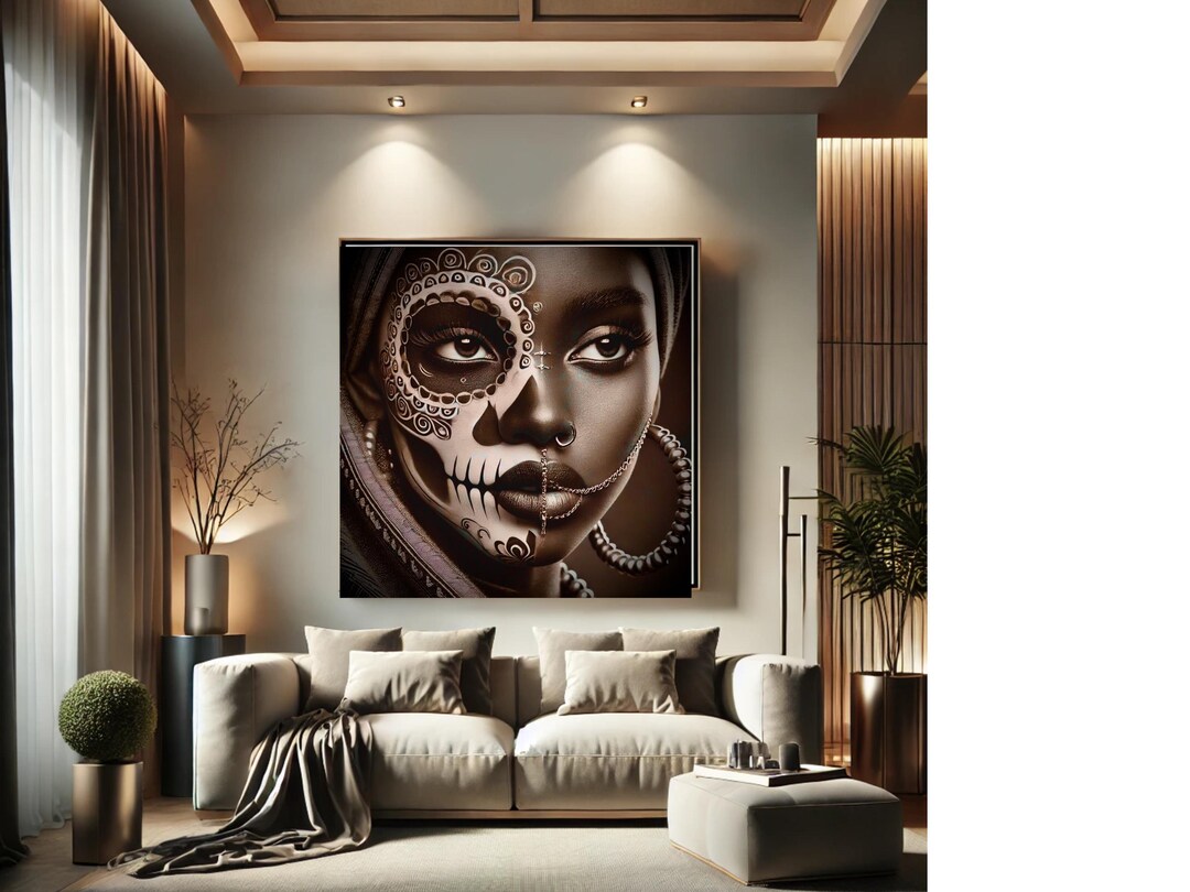 Afro Boho Sugar Skull Art - Día De Los Muertos Dark Elegance - Tribal ...