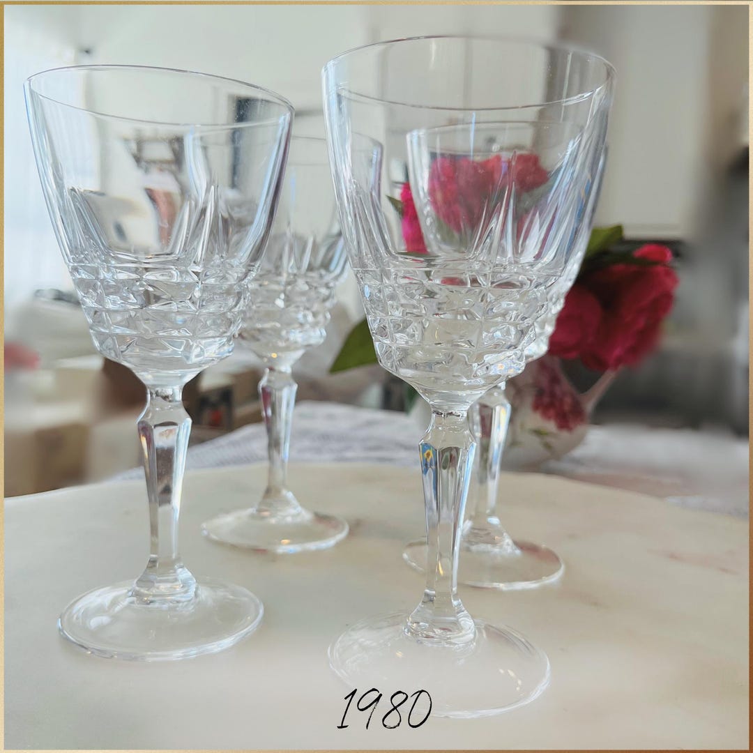 Vintage French Lead Crystal Wine Goblets - Cherbourg WM Dalton - Set of ...