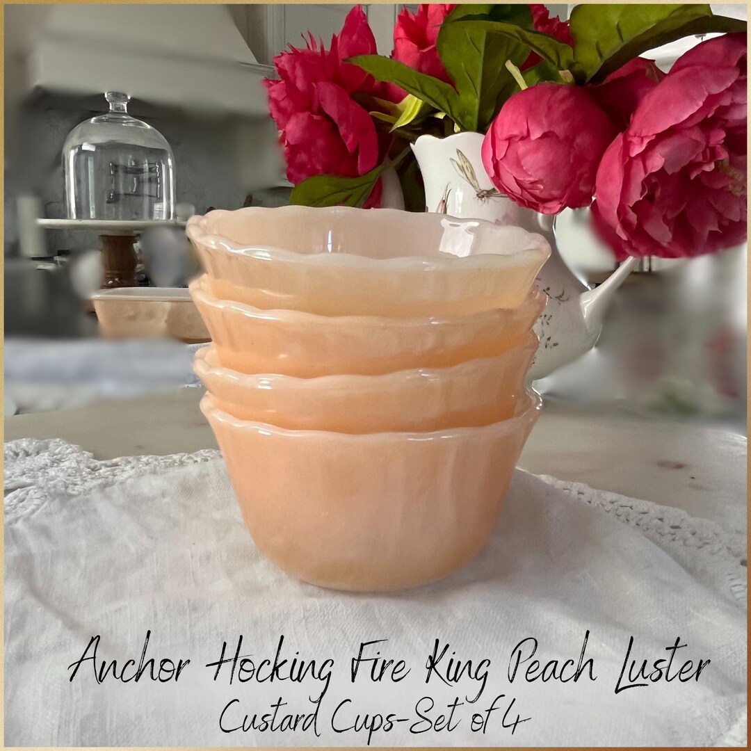 Vintage Fire King Peach Custard Cups by Anchor Hocking, Oven Safe, 1950 ...