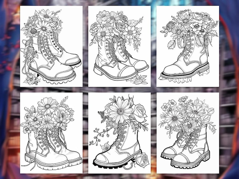 Flower Boot Coloring Pages: 120 Floral Designs (printable PDF File) - Etsy