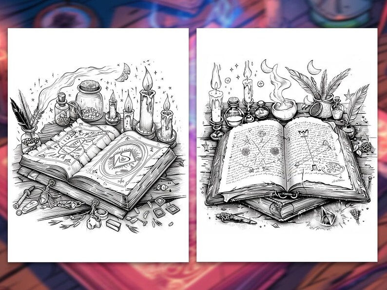 Magical Spell Book Coloring Pages: Fantasy Art for Adults & Kids ...
