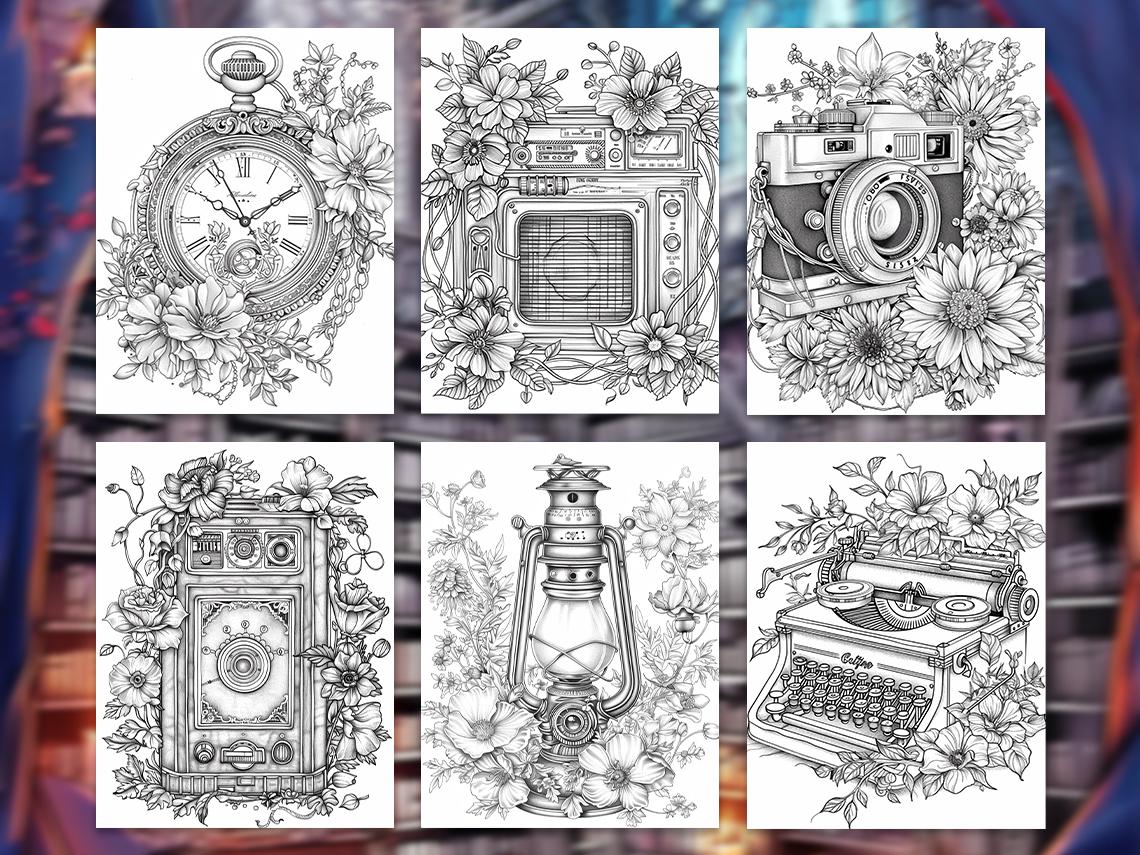 Floral Vintage Coloring Pages: 108 Grayscale Designs (printable PDF ...