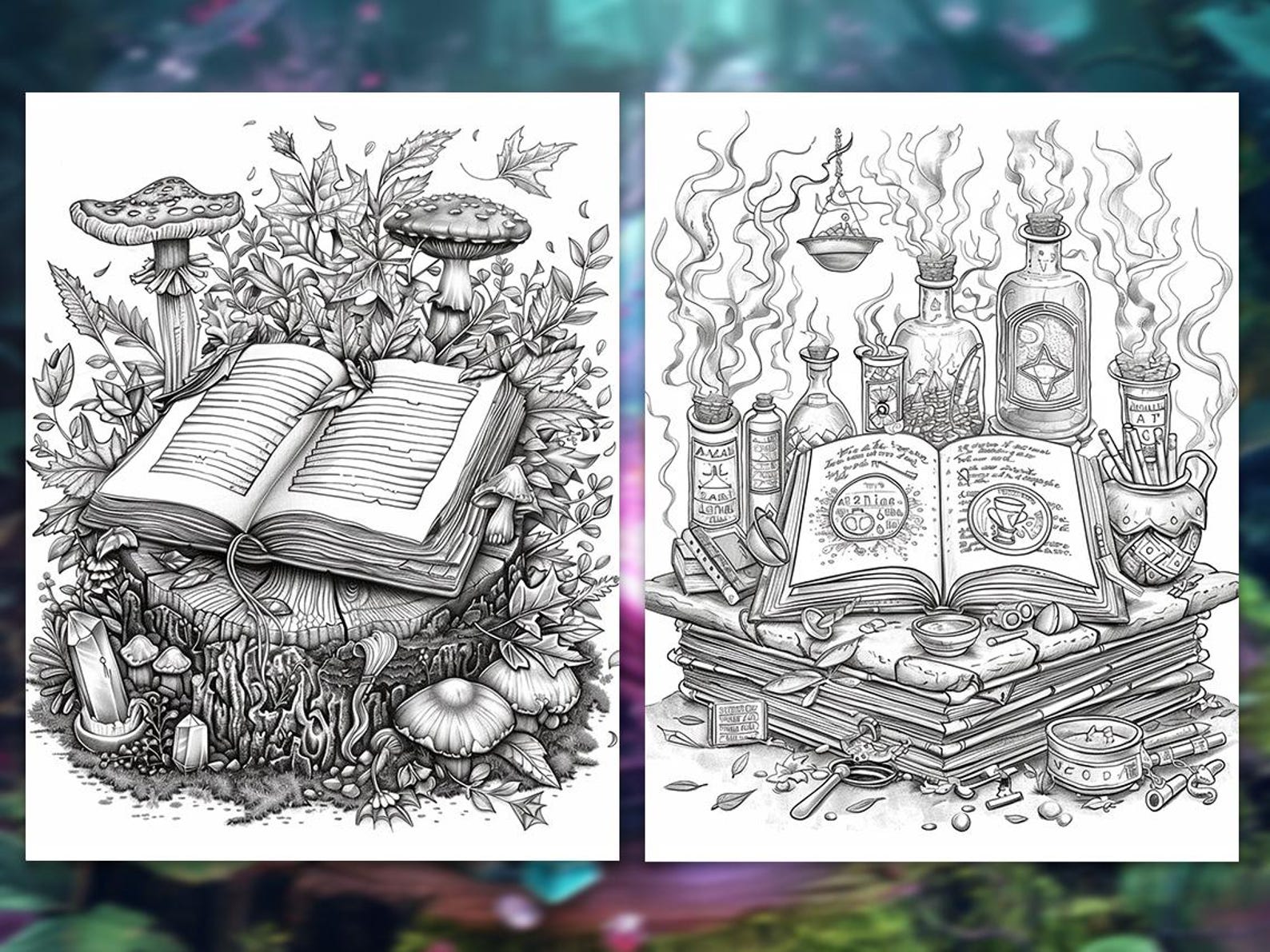 Magical Spell Book Coloring Pages: 80 Fantasy Illustrations (printable ...