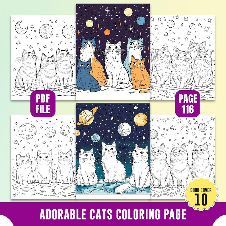 116 Adorable Cat Coloring Pages - Adult and Kids Coloring Book, Animal ...