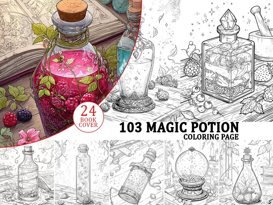 Magic Potion Coloring Pages: Fantasy Art for Adults & Kids (printable ...