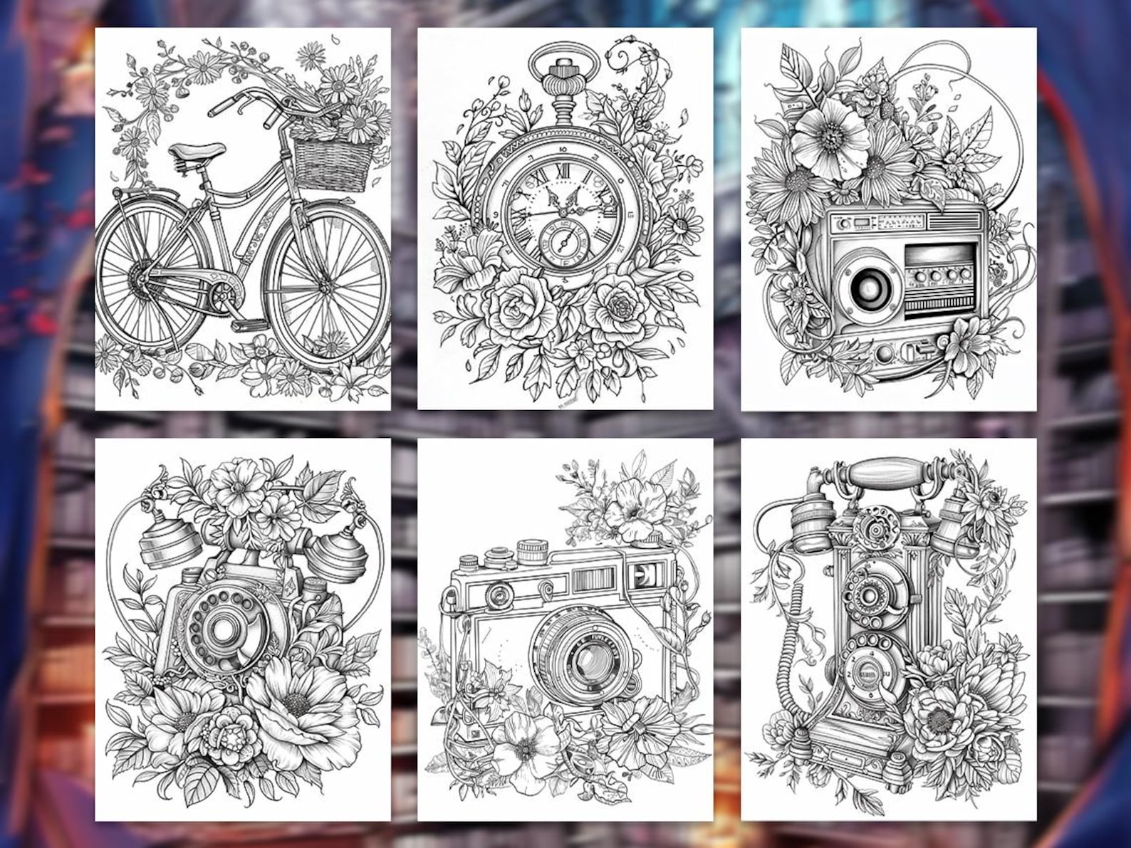Floral Vintage Coloring Pages: 108 Grayscale Designs (printable PDF ...