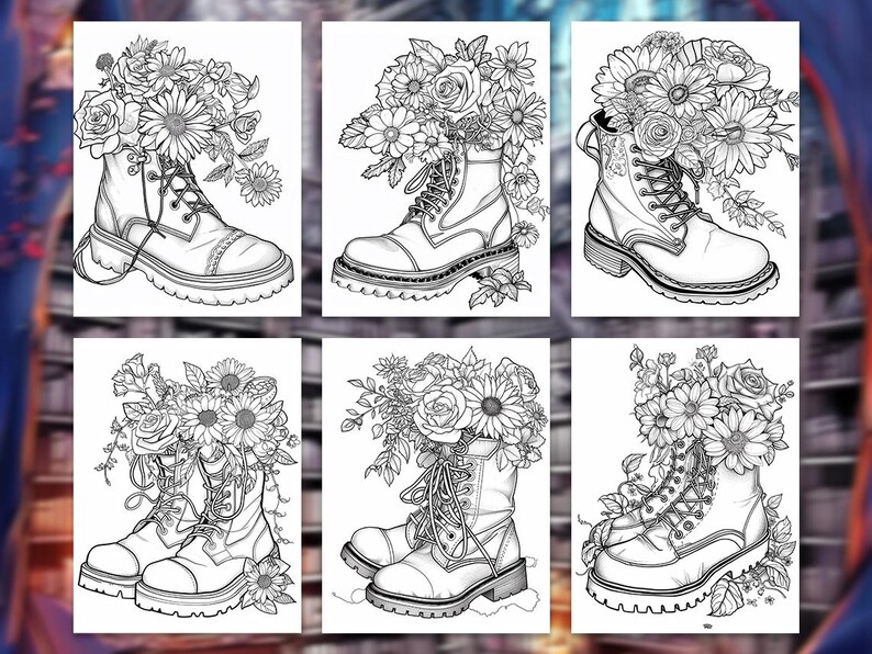 Flower Boot Coloring Pages: 120 Floral Designs (printable PDF File) - Etsy