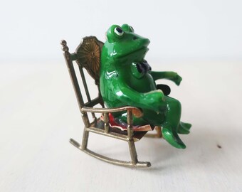 Brass Frog in Chair - Etsy