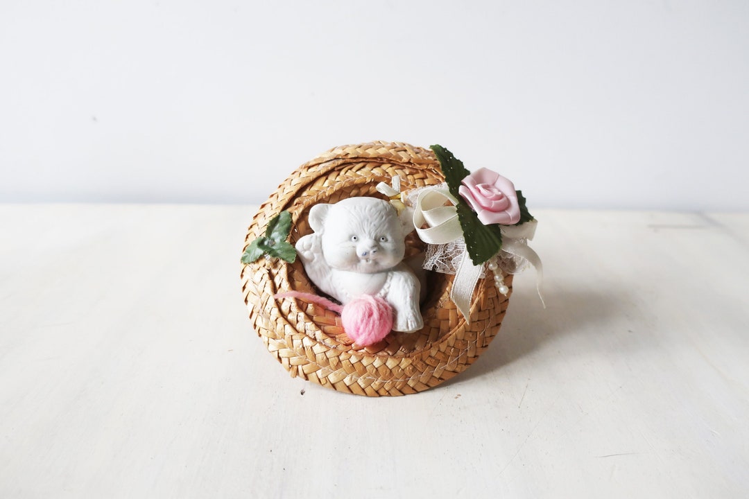 Vintage Bisque Style China Teddy Bear Figurine in a Straw Hat - Etsy