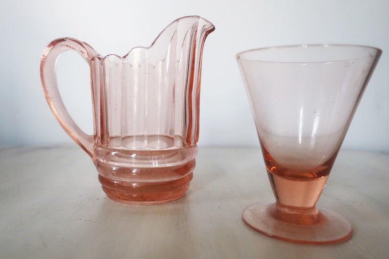 Cute Vintage Pink Glass Cup and Jug Set - Etsy