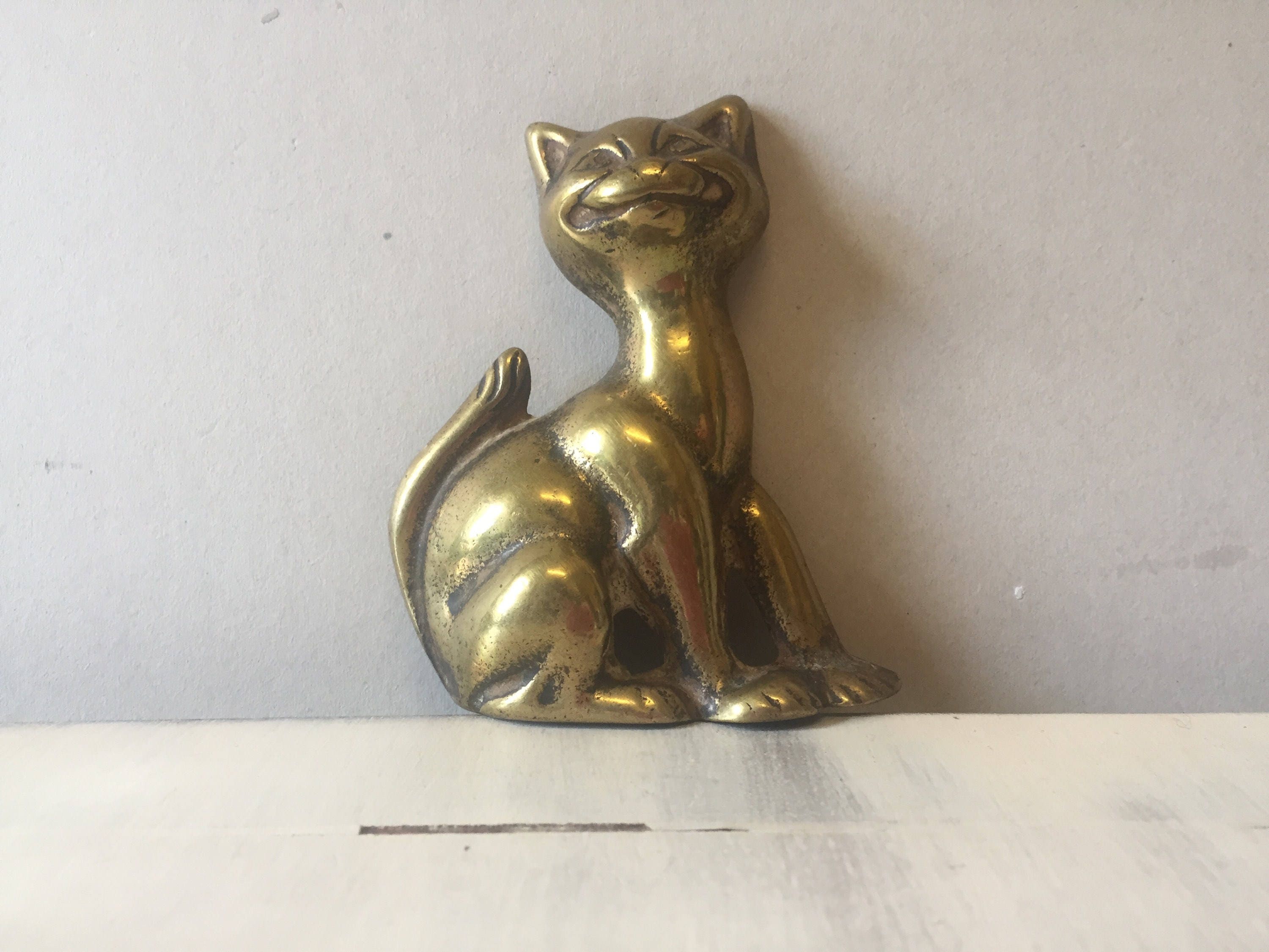 Vintage Brass Cat Figurine - Unique & Beautiful - 12 - munimoro.gob.pe