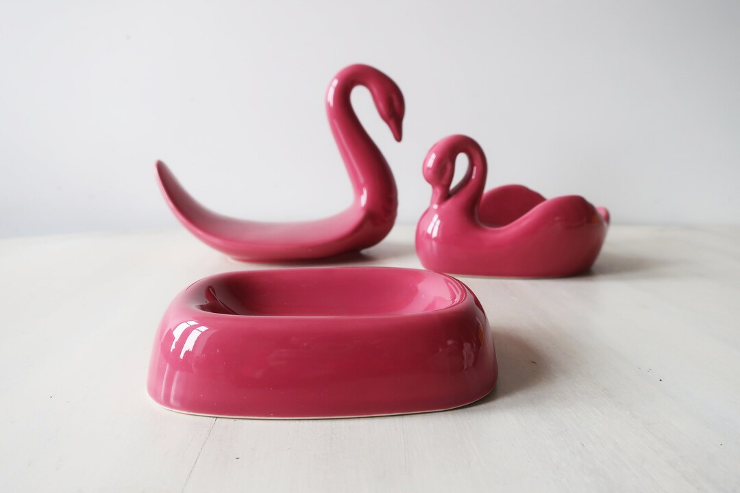 Vintage Rose Pink Swan Bathroom Set: Retro Soap Dishes - Etsy