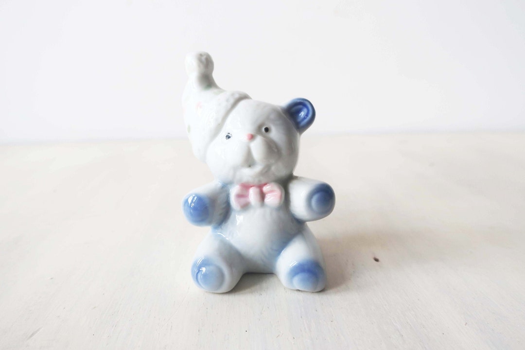 Vintage Blue Party Hat Teddy Bear Figurine, China Collectible - Etsy