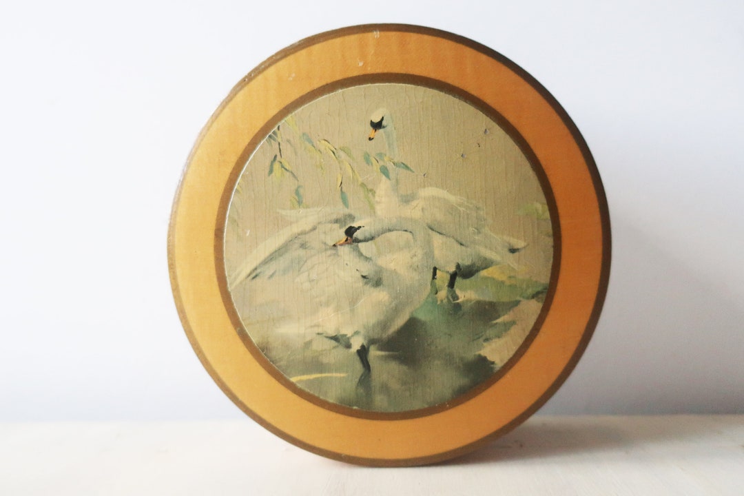 Vintage Beautiful Swan Inlaid Wooden Large Trinket Box - Etsy