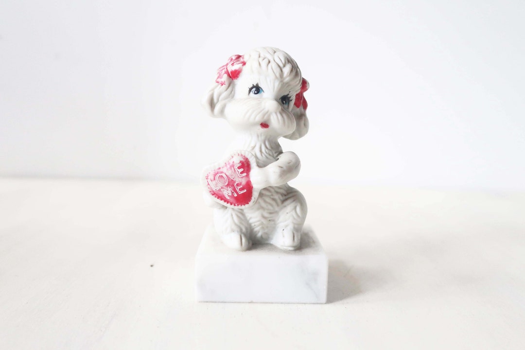 Vintage Bisque China Poodle Figurine: Marble Base, Heart Detail - Etsy