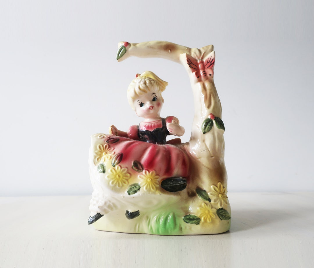 Small Kitsch Ceramic Little Girl Figurine Planter - Etsy