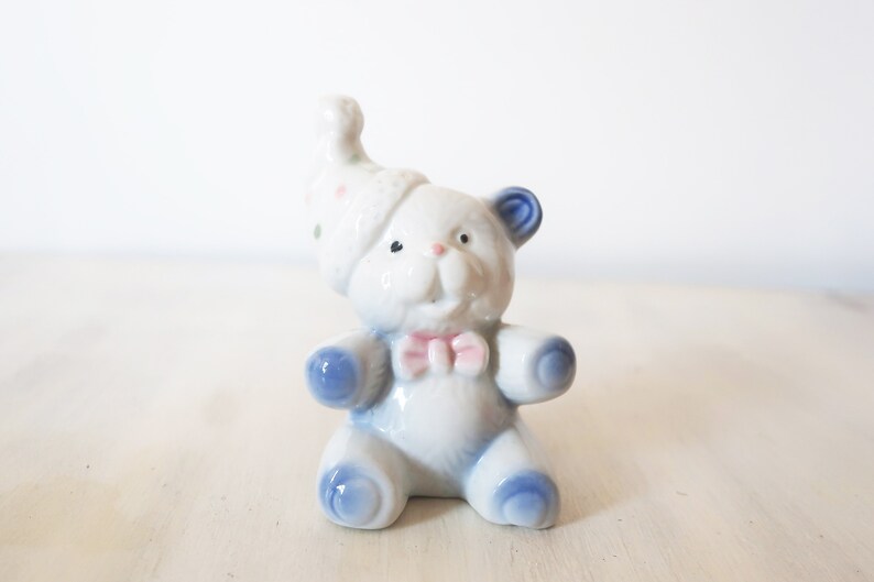 Vintage Blue Party Hat Teddy Bear Figurine, China Collectible - Etsy