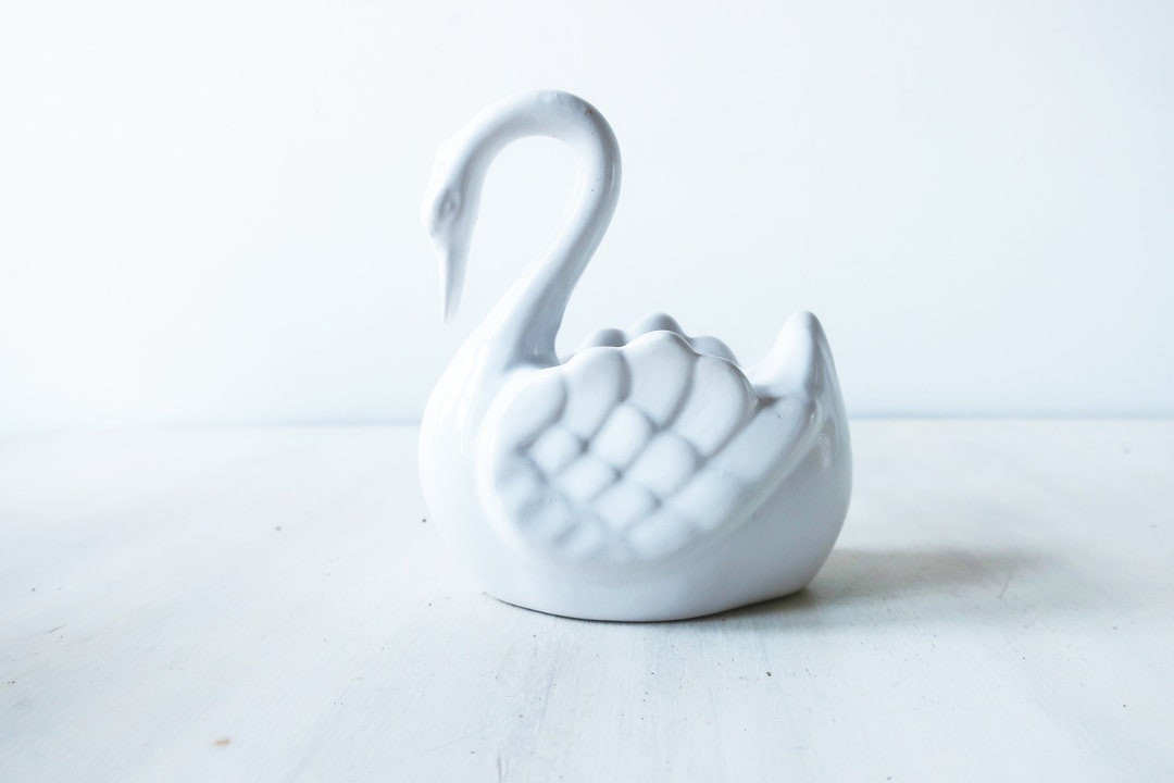 Vintage Small White Swan Planter - Etsy