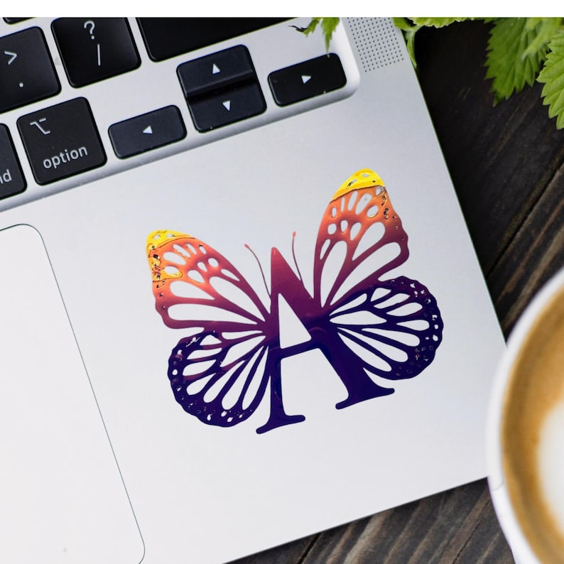 Initial Butterfly Decal, Single Letter Monogram, Vinyl Initial Sticker ...