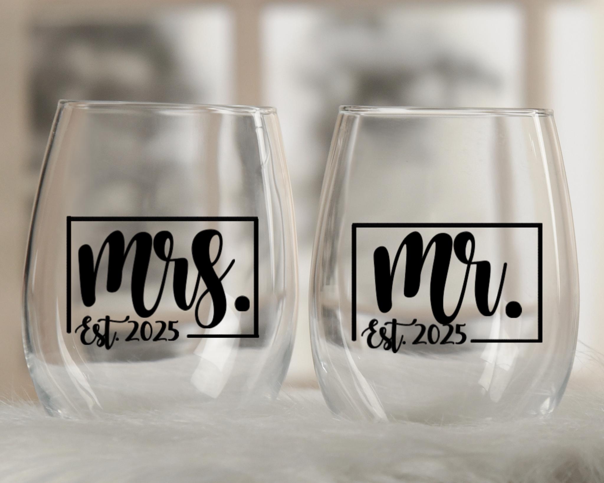 Mr. & Mrs. Vinyl Decals, 2 Wedding Vinyl Decals, Wine Glass Decal ...