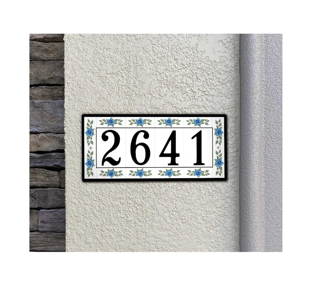 Custom Address Sign With Flower Design, House Numbers With Blue or Red ...