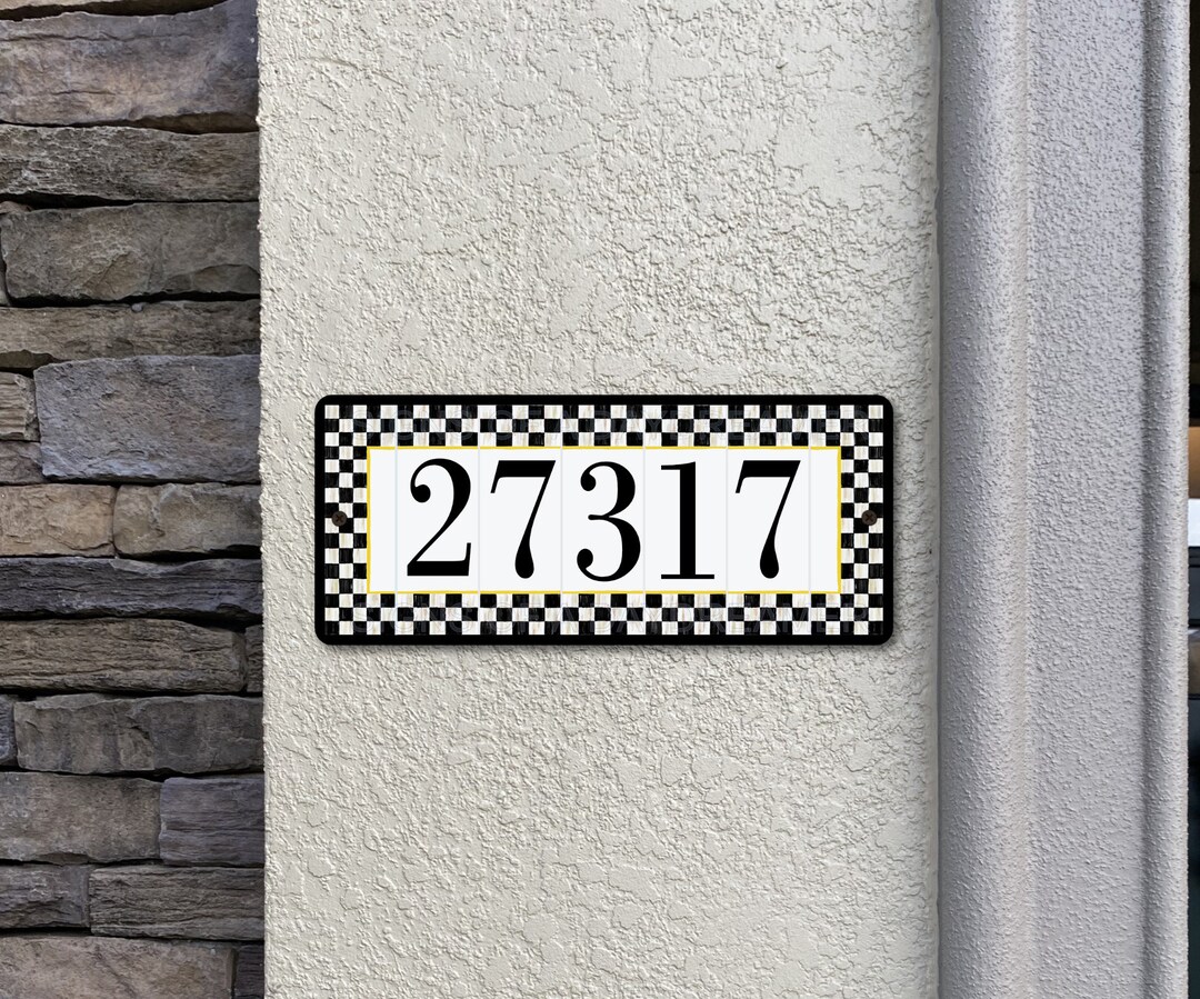 Black and White Checked Address Sign, Whimsical Address Sign, Colorful ...