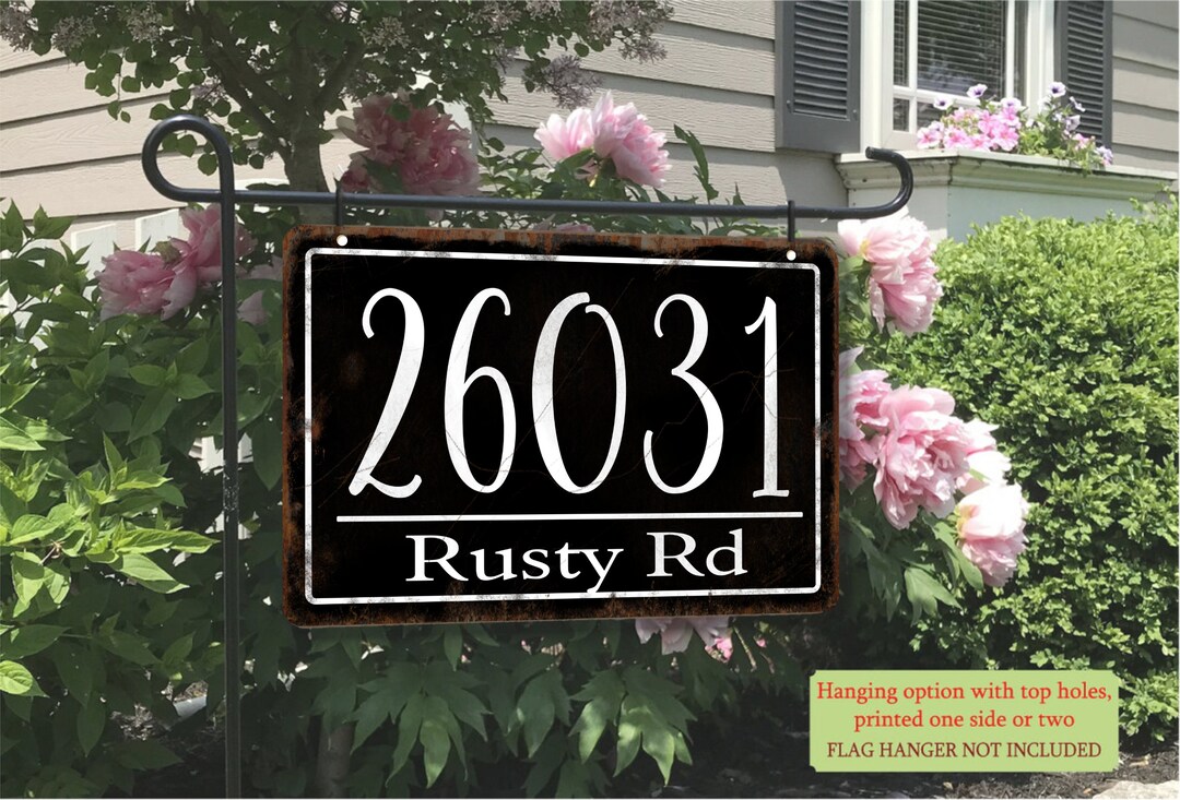 Metal Rusty Black Look Address Sign, Easy to Hang Weather-resistant ...