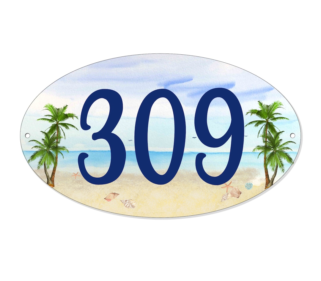 Address Sign With Beach House Design, Palm Tree Beachy Decor ...