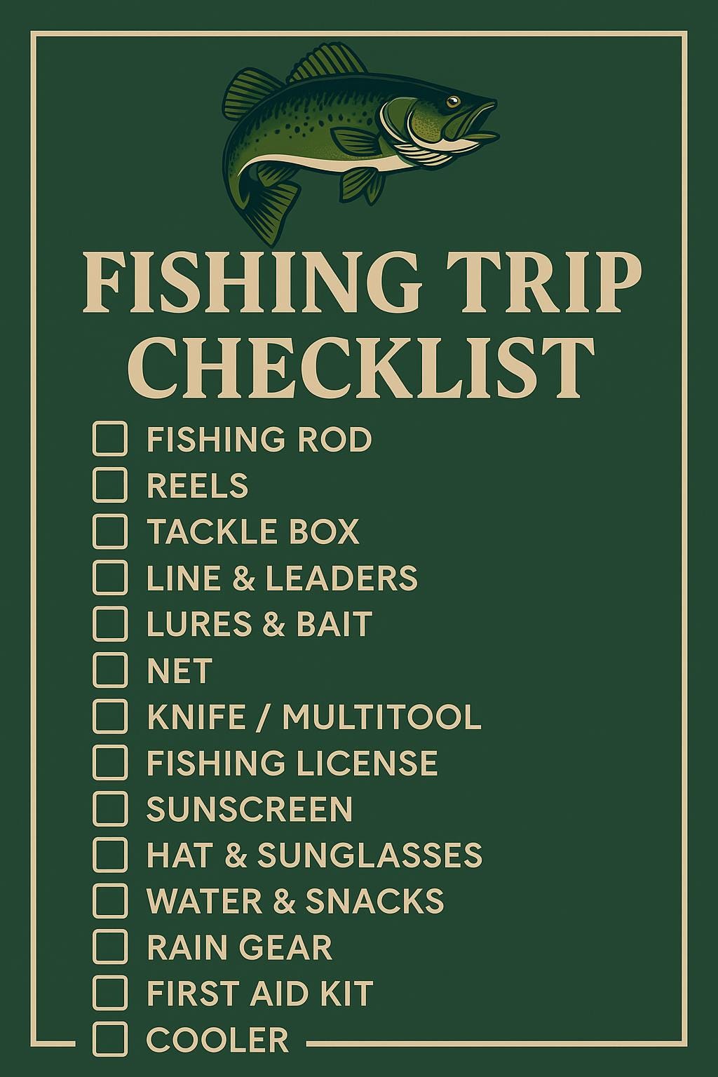 Fishing Trip Checklist Printable-bass Fishing Gear Packing List ...