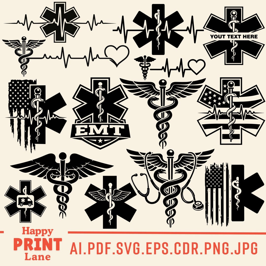 EMT Sign SVG, Star of Life Svg, Rod of Asclepius Medical Symbol ...