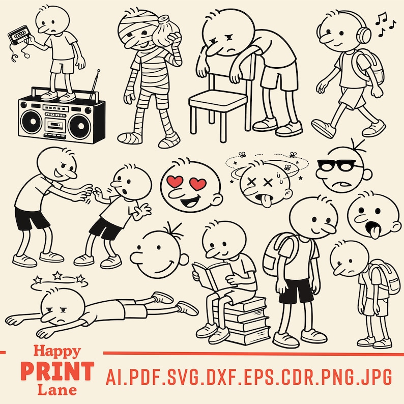 Greg Heffley SVG, Diary of a Wimpy Kid Vector Illustration, Greg ...