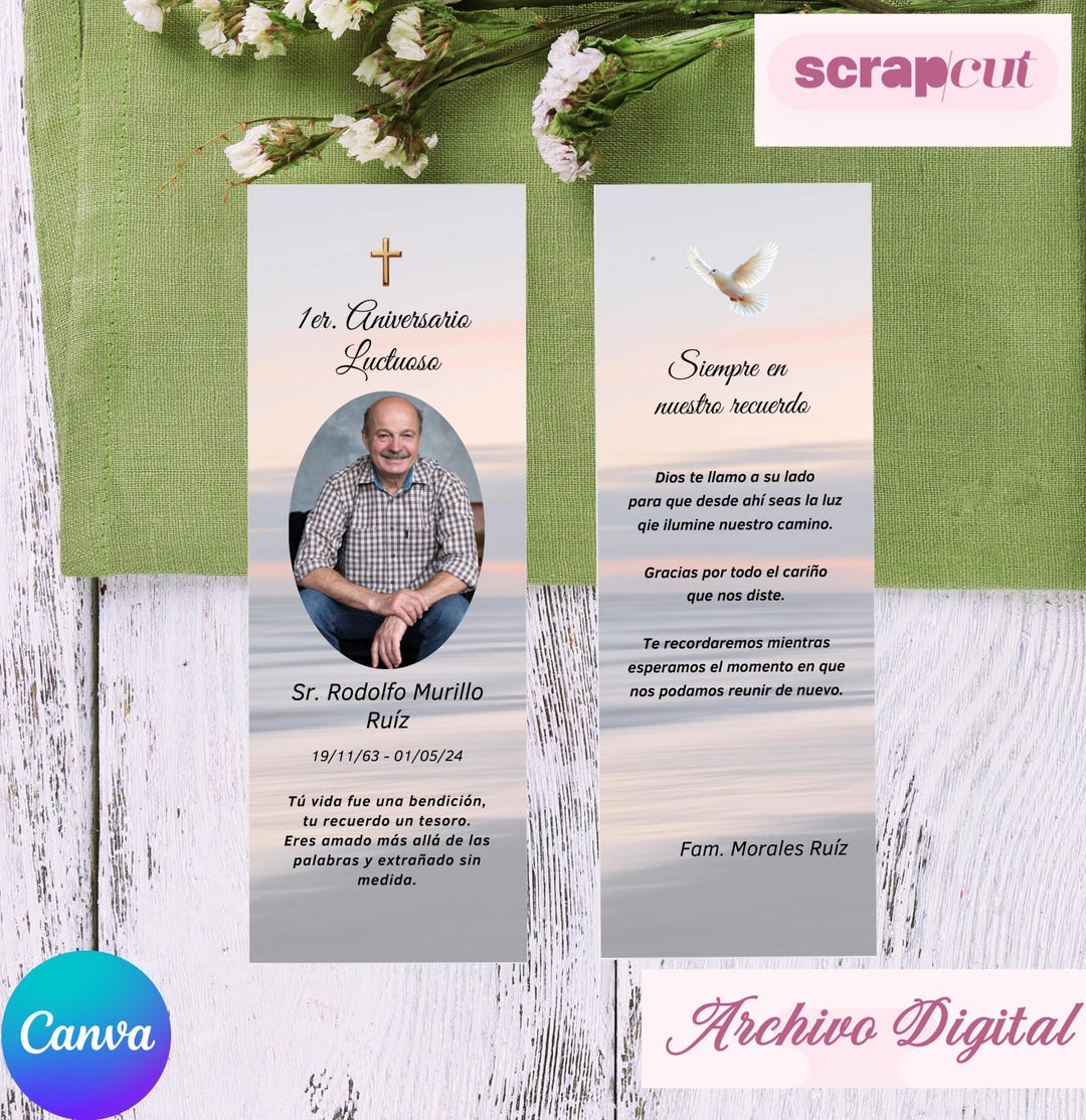 Double-sided Funeral Keepsake Bookmark Template on Canva, Death ...