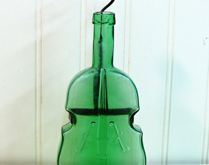 Green Glass Fiddle Violin Bottle With Wall Hangar - Etsy