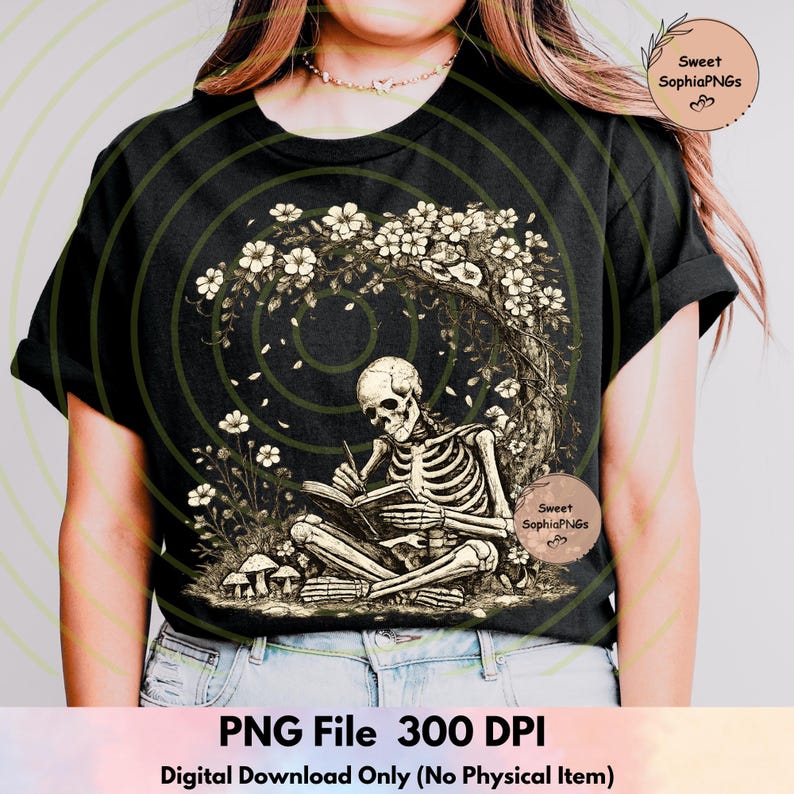 Skeleton Journaling Under Tree PNG, Gothic Tattoo Art (digital Download ...