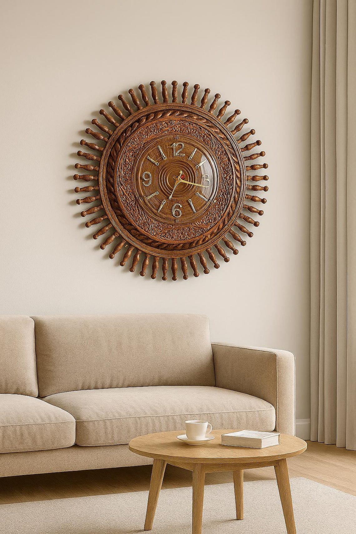 Handcrafted Vintage Large Wooden Wall Clock: 18" Silent Mid-century ...