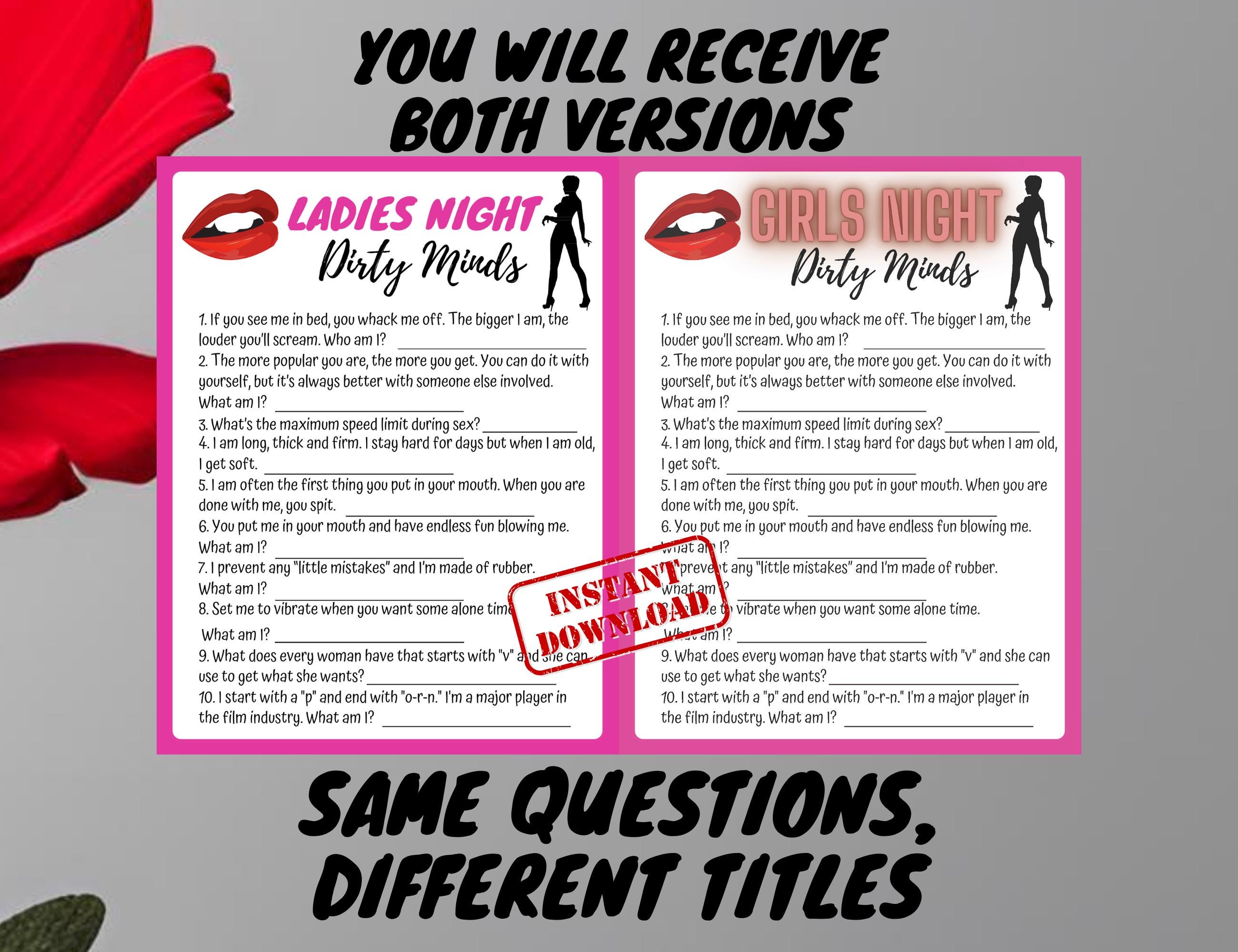 Ladies Night Dirty Minds Game | Printable Ladies Night Party Games ...