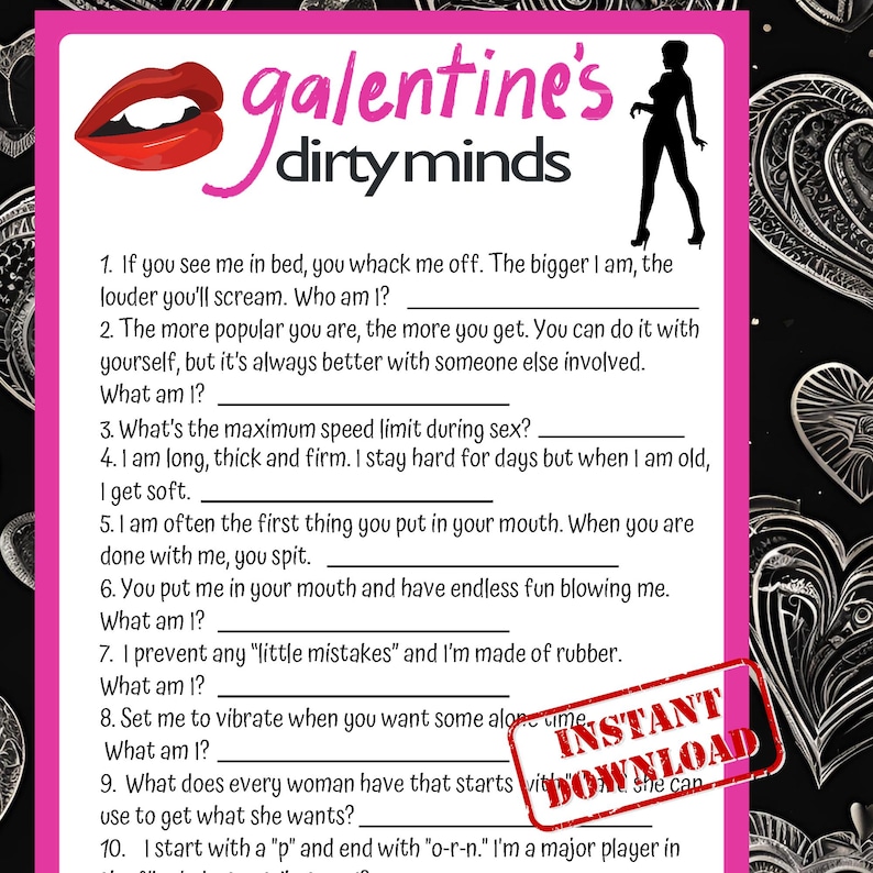 Valentine's Day Dirty Minds Game, Valentine's Day Adult Party Games ...