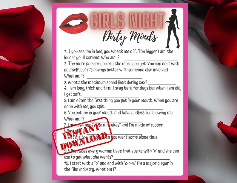 Ladies Night Dirty Minds Game | Printable Ladies Night Party Games ...