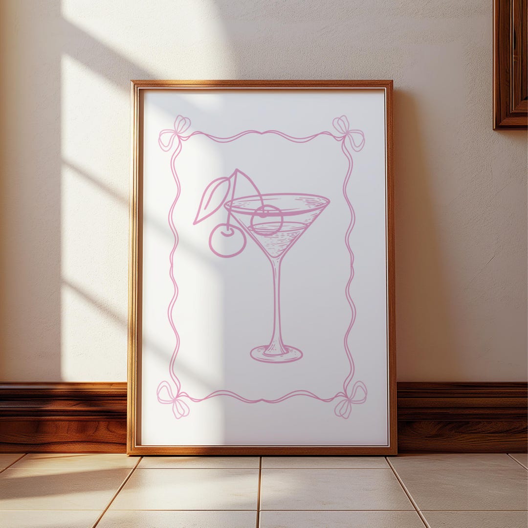 Martini Cocktail Print Pink Bow Wall Art Decor Pink Martini Print Bow ...