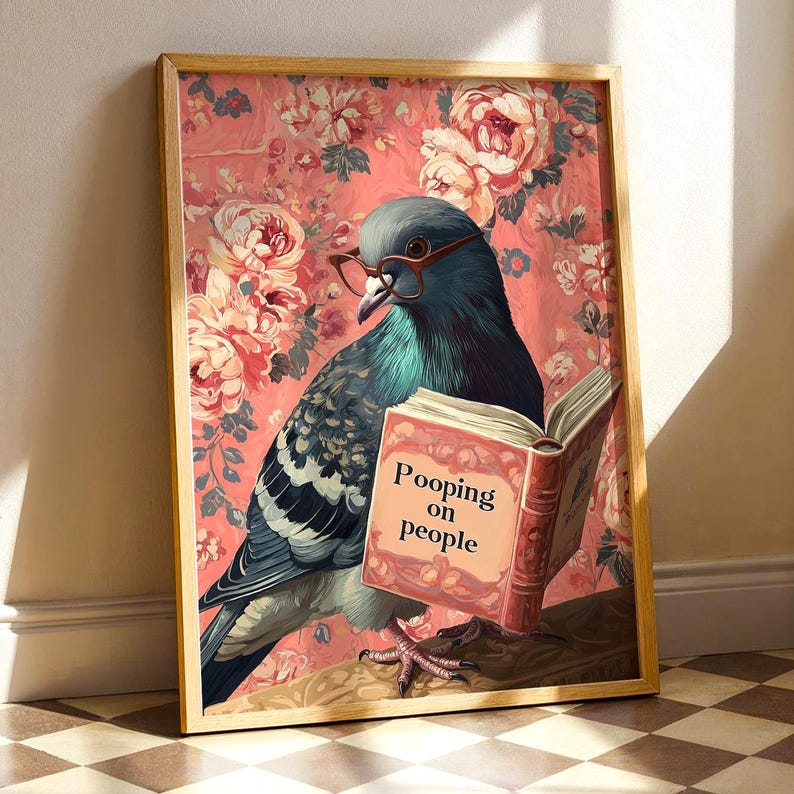 Pigeon Reading "pooping on People" Book Matte Paper Poster, Funny ...
