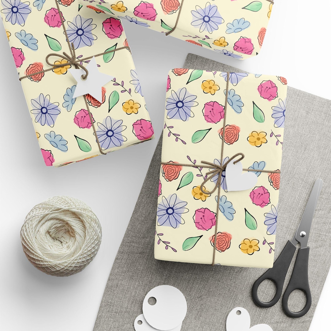 Hand Draw Floral Doodle Wrapping Paper, Vibrant Gift Wrap for All ...