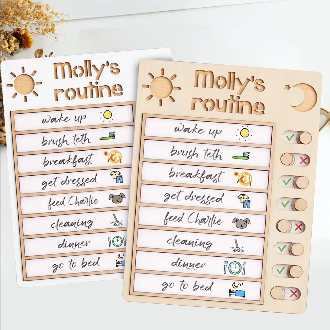 Customized Wooden Toddler Routine Chart, Visual Schedule for Kids ...