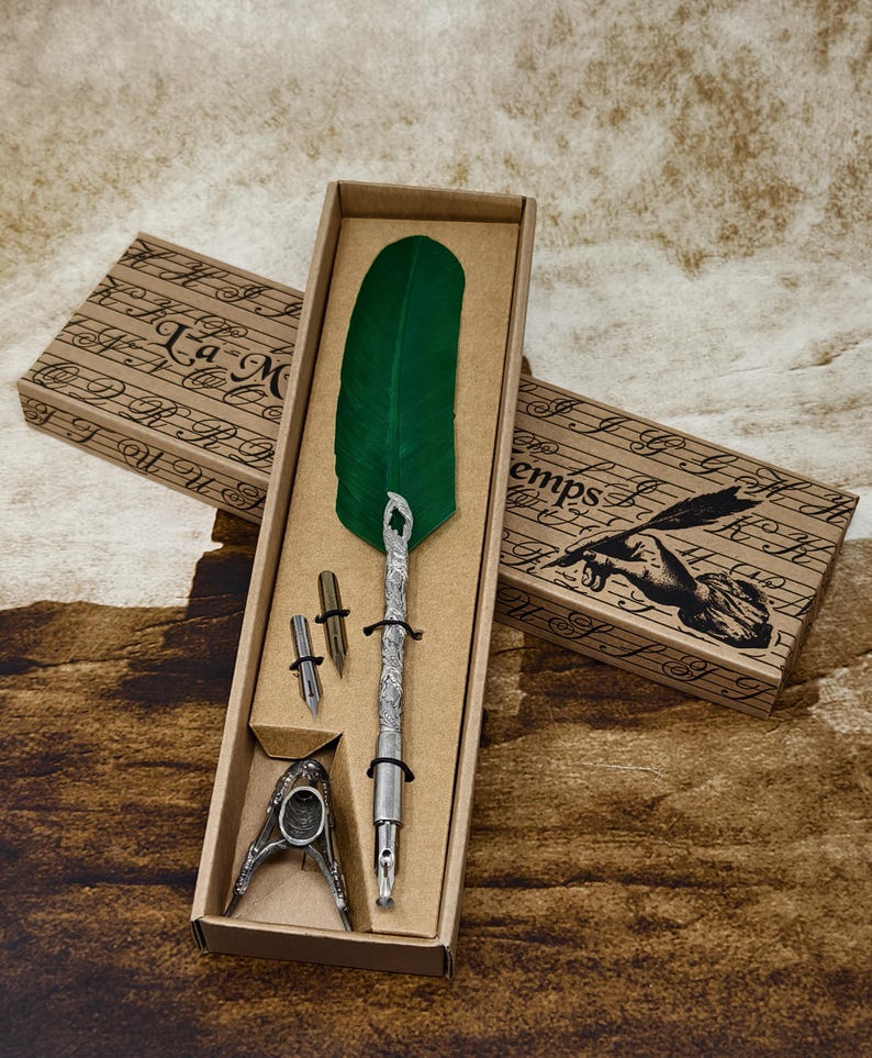 Handmade Italian Feather Calligraphy Pen Set: Fleur-de-lis Gift Box - Etsy