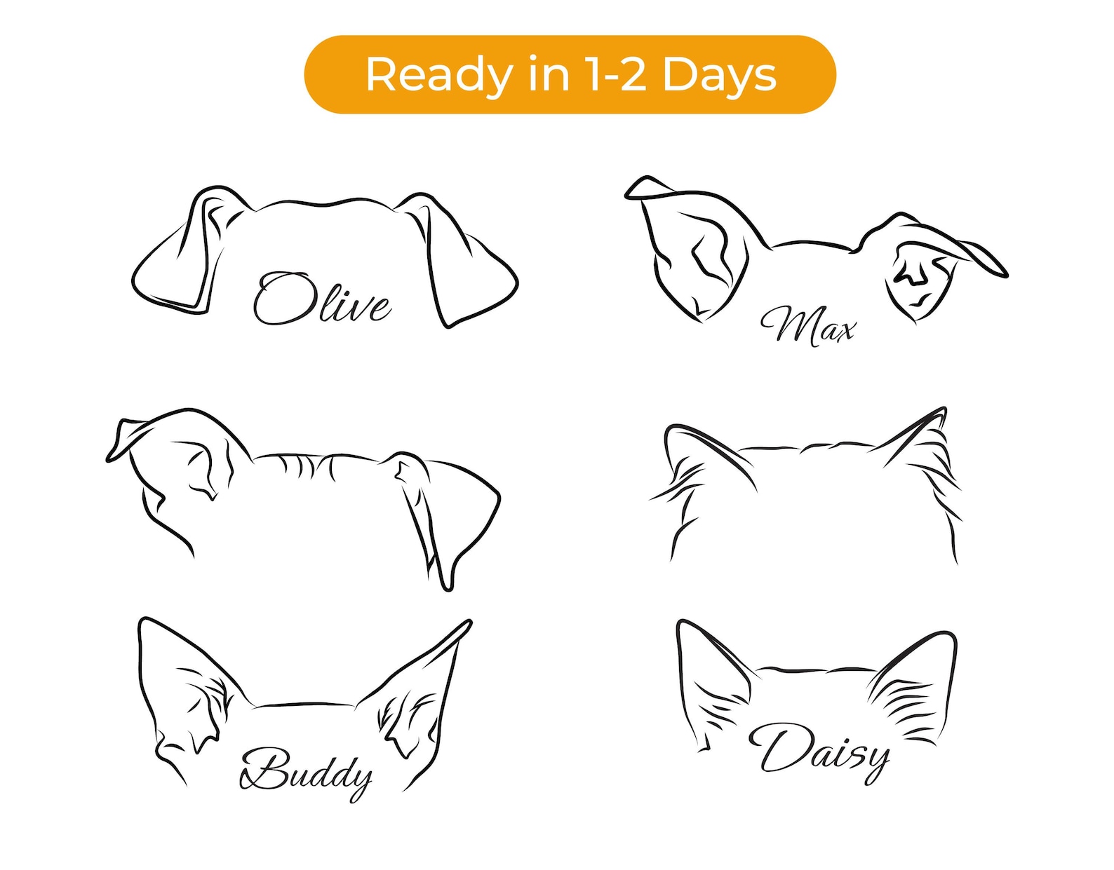 Custom Pet Tattoo Designs Line Art, Dog Ear Drawing, Dog Ears Design ...