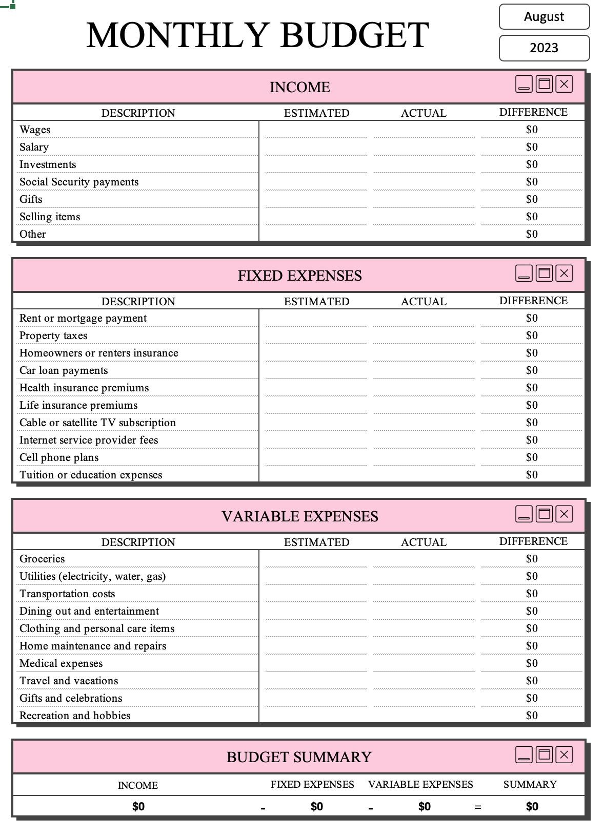 Budget Spreadsheet for Girls | Cute & Aesthetic Finance Tracker for ...